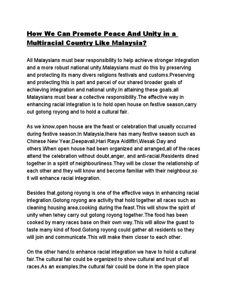 How We Can Promote Peace and Unity in A Multiracial Country Like ...