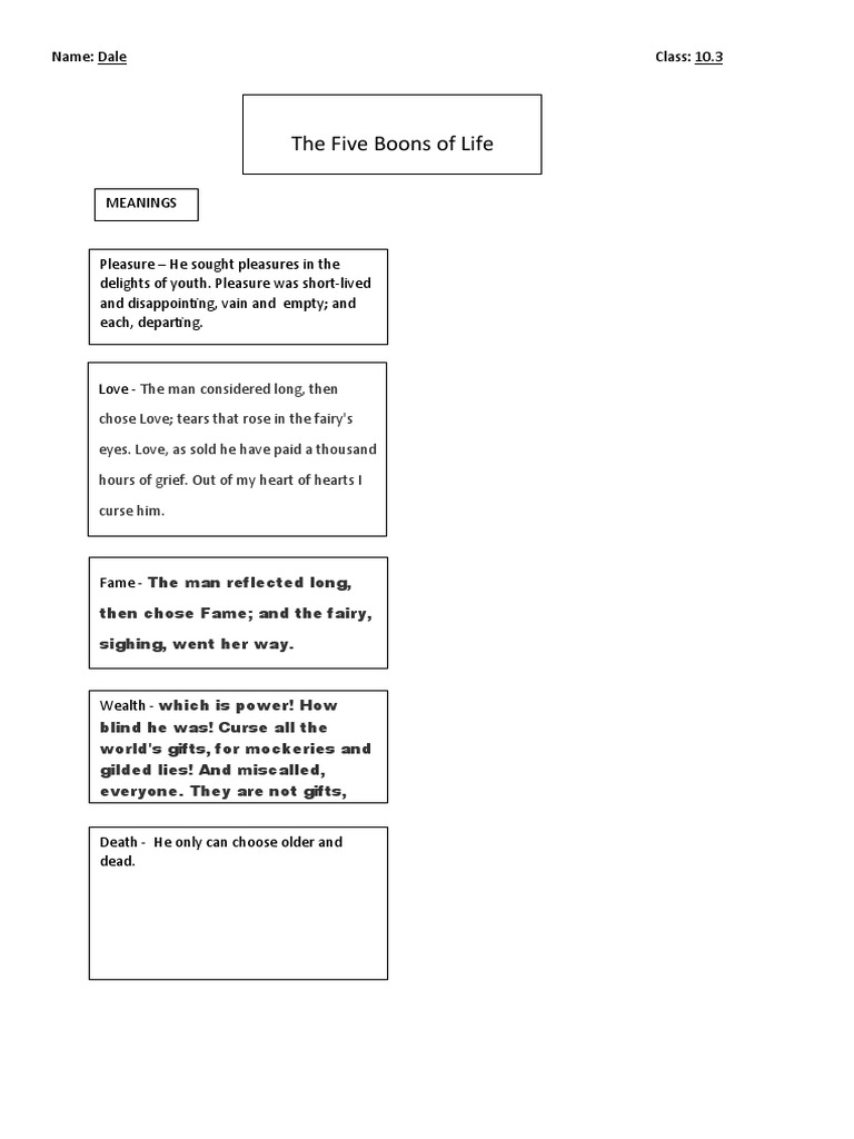 Analysis of The 5 Boons of Life | PDF