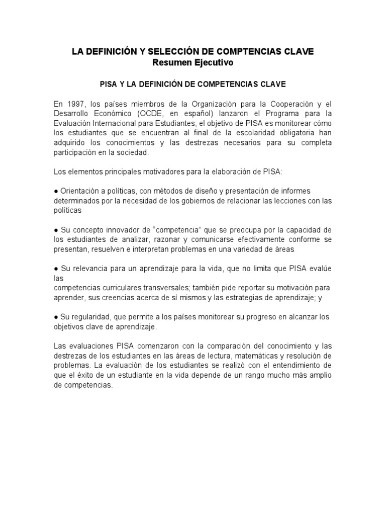 Definicion y Seleccion de Competencias Clave | PDF | Programa para la ...