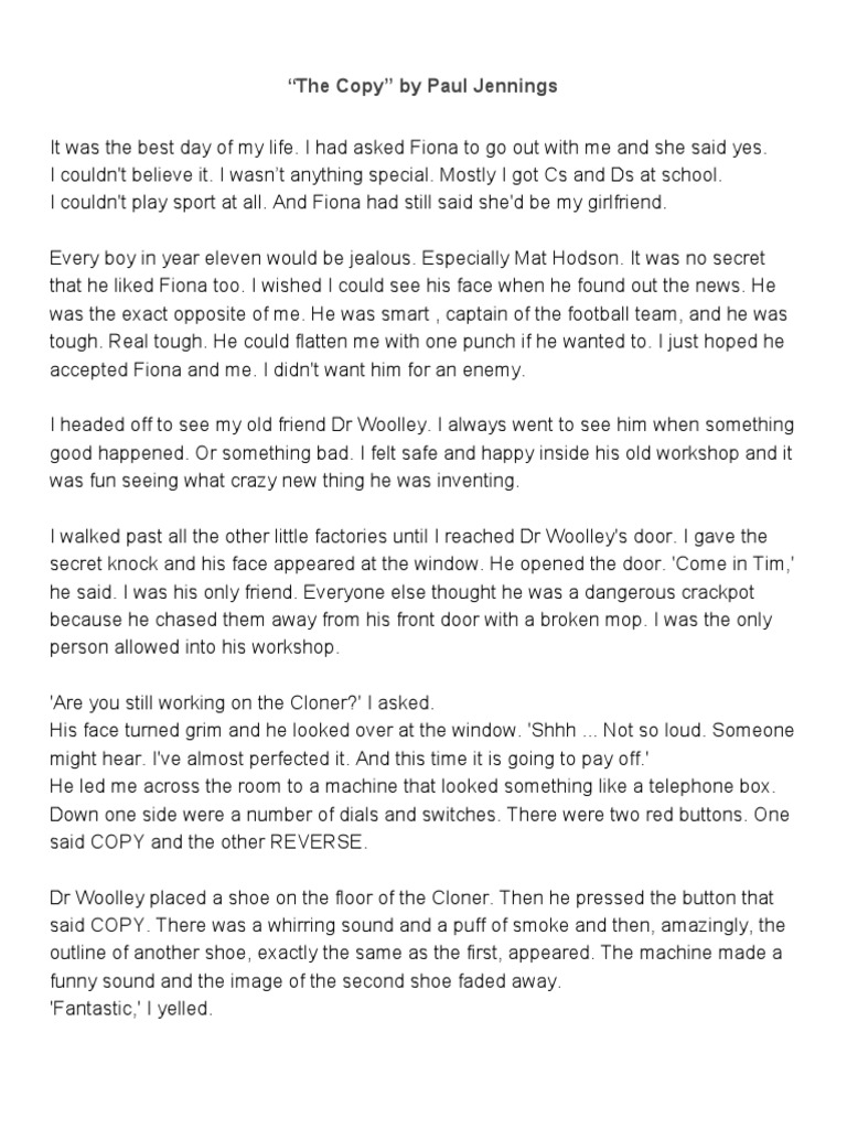 The Copy. Paul Jennings | PDF