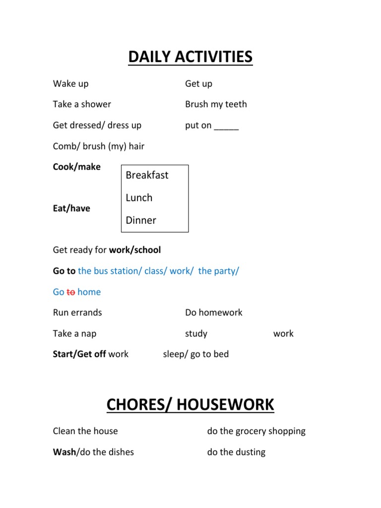 Daily Routine and Activities Guide | PDF | Workweek And Weekend | Bathroom