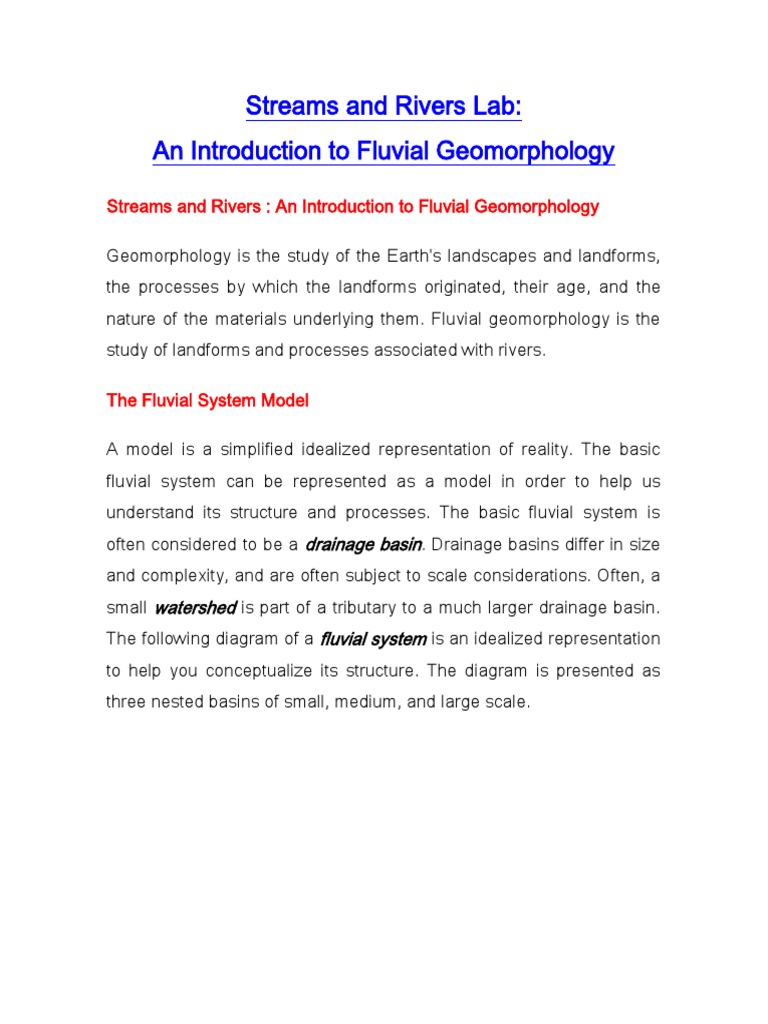 Streams and Rivers Lab: An Introduction To Fluvial Geomorphology | PDF ...