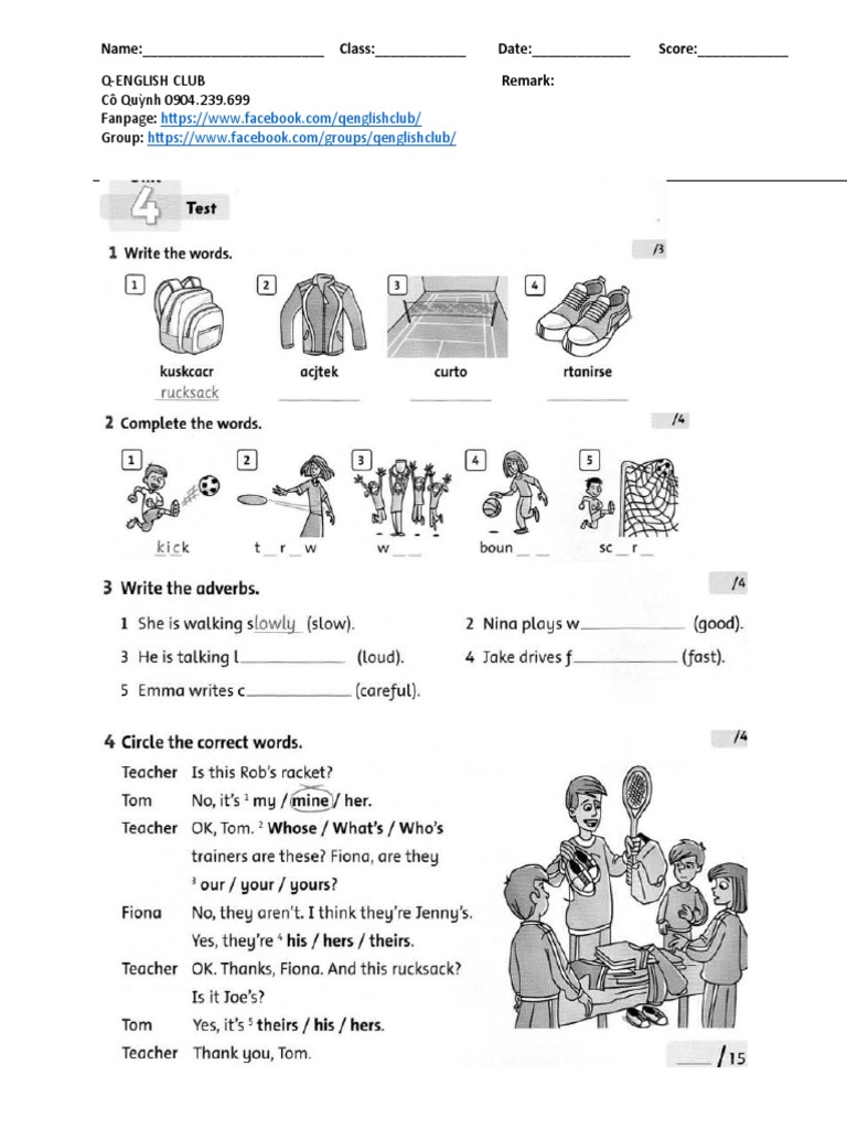 FF4 - Unit 4 WS 3 - Adverbs - Possessive Adj-Tenses | PDF | Linguistic Morphology | Linguistic ...