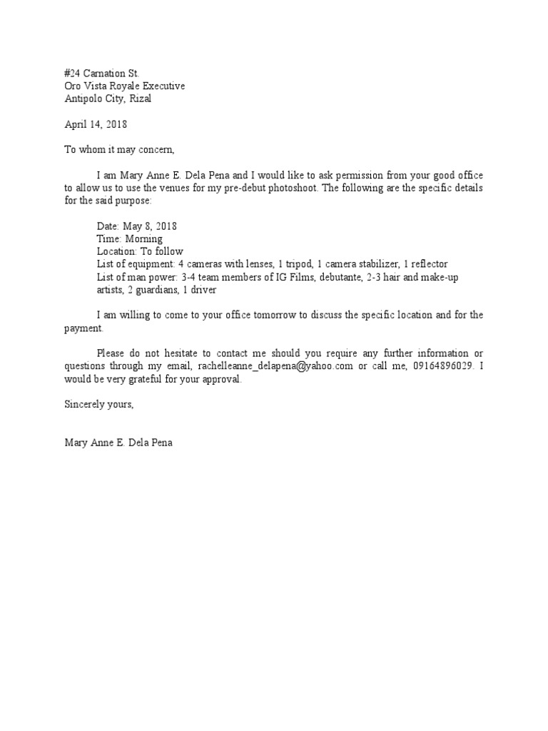 Intent Letter For Pre-Debut Shoot | PDF