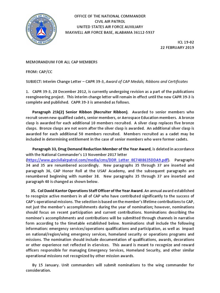 CAP Regulation 39-3 - 02/22/2019 | PDF | Awards And Decorations Of The ...