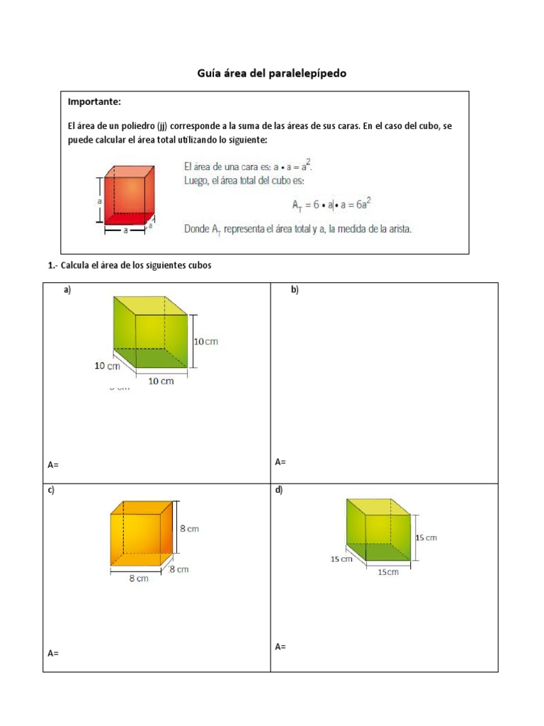 Hoja De Trabajo Sobre El área De La Superficie Del Cubo VE0310