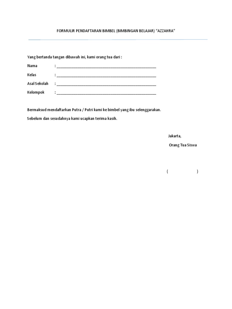 Contoh Formulir Pendaftaran Bimbel | PDF