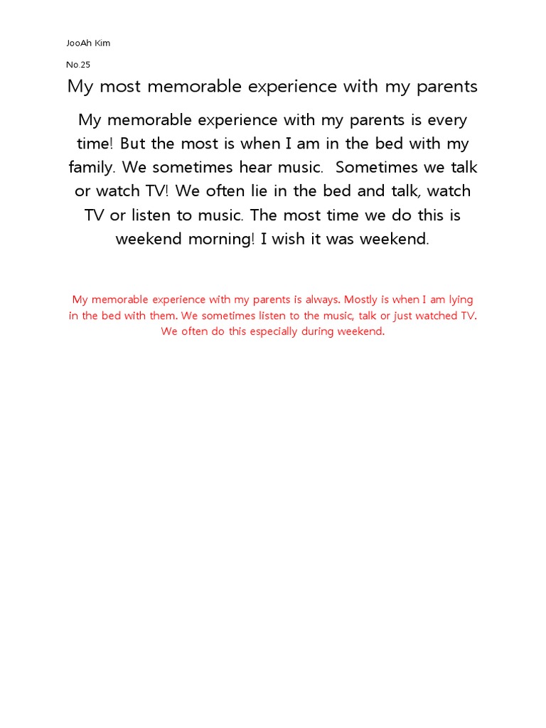 My Most Memorable Experience With My Parents | PDF