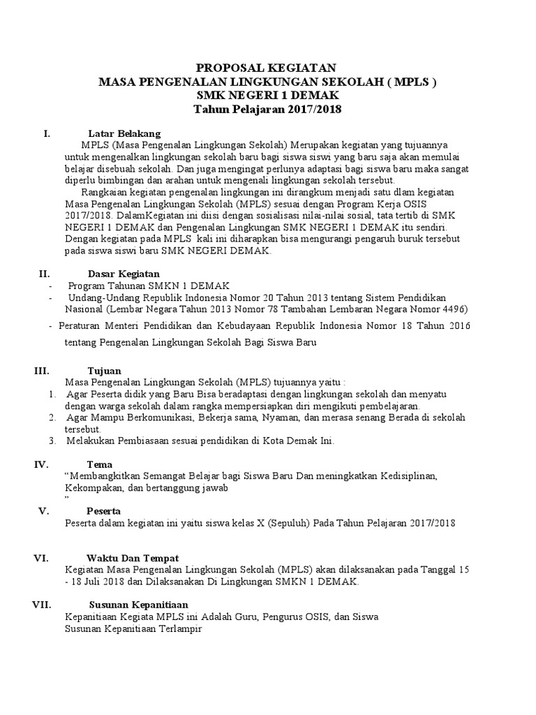 Proposal Kegiatan MPLS | PDF | Karier & Perkembangan | Kesehatan Holistik