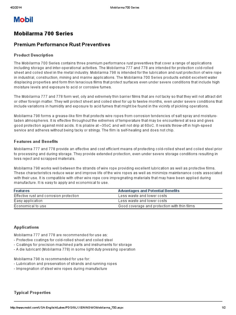 Mobil Mobilarma 798 Datasheet | PDF | Exxon Mobil | Wire