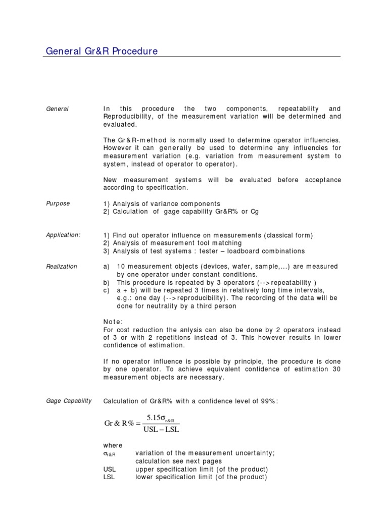 General GR&R Procedure | PDF | Confidence Interval | Analysis