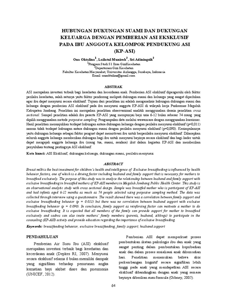 Hubungan Dukungan Suami Dan Dukungan Keluarga Dengan Pemberian Asi Eksklusif Pada Ibu Anggota ...
