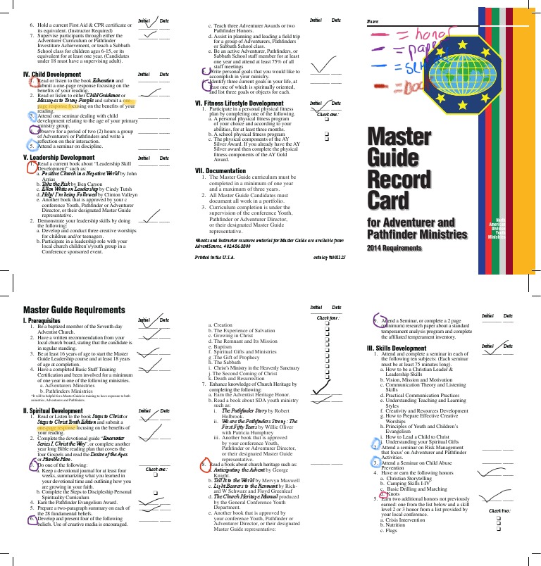 Master Guide Record Card: For Adventurer and Pathfinder Ministries ...