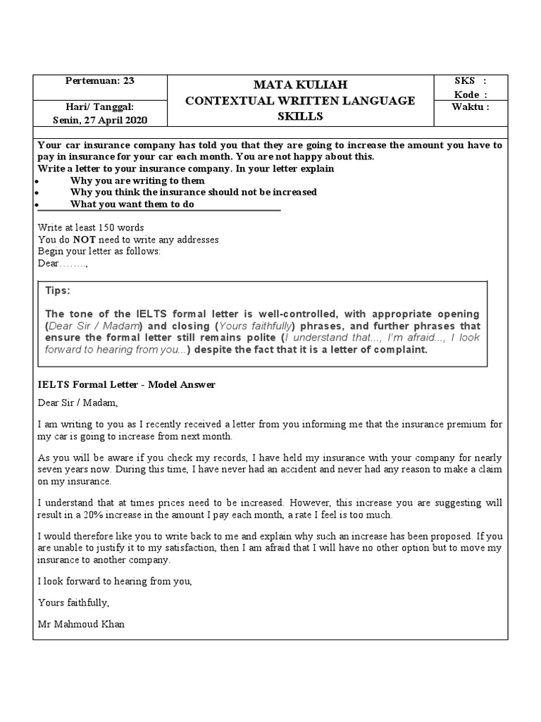Formal Letter - Assignment | PDF