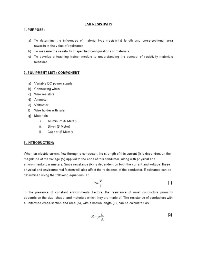 Lab Resistivity 1. Purpose | PDF | Electrical Resistivity And ...