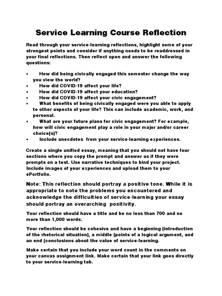 Service Learning Reflection Essay | PDF | Art