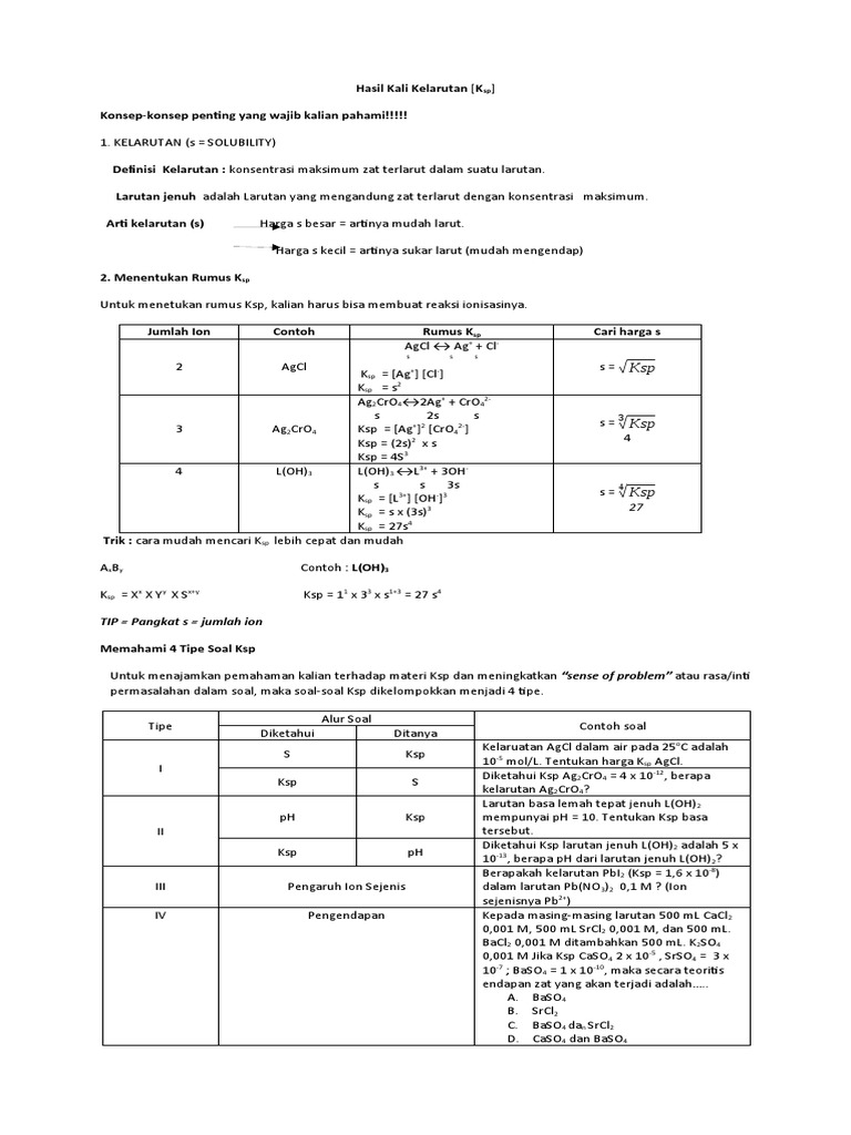 Kimia Kelas XI Materi KSP 1 | PDF