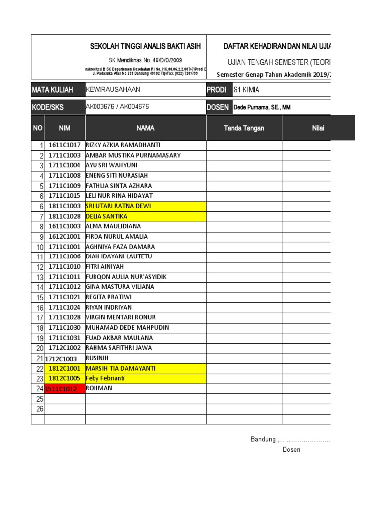 Form Nilai Uts 2019.2020 SMT Genap - 1 | PDF