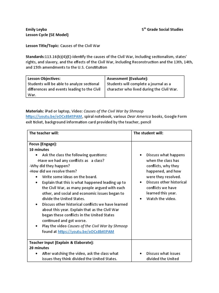 Causes of the Civil War Lesson Plan | PDF | American Civil War ...