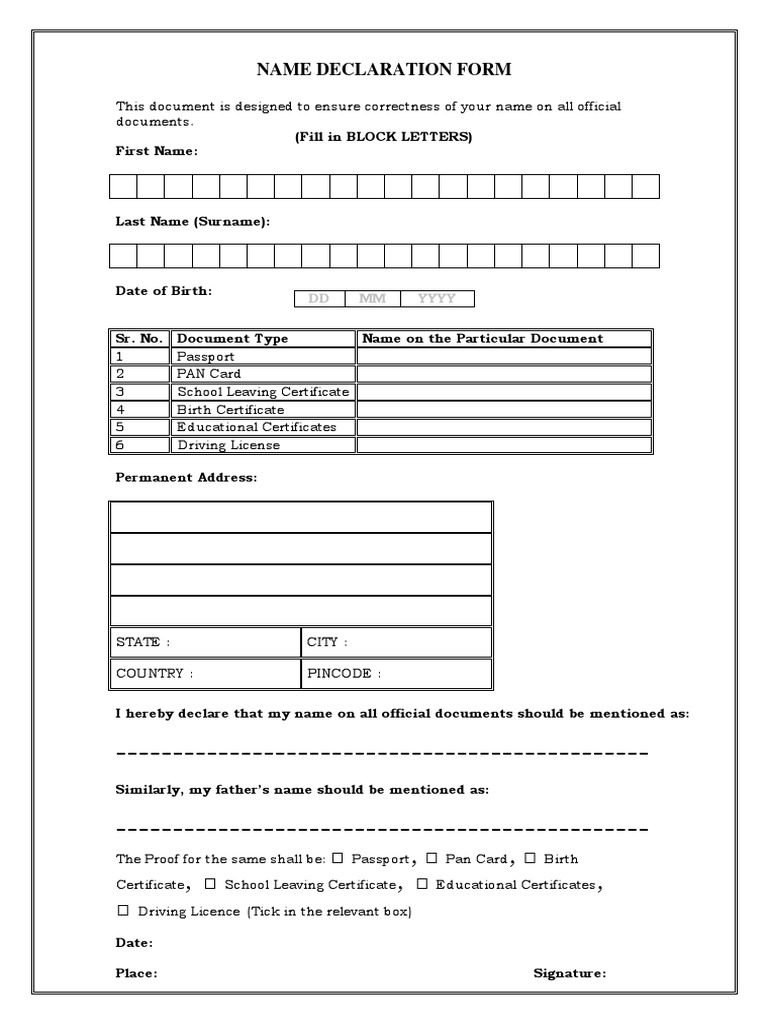 Name Declaration Form (FINAL FORMAT) | PDF