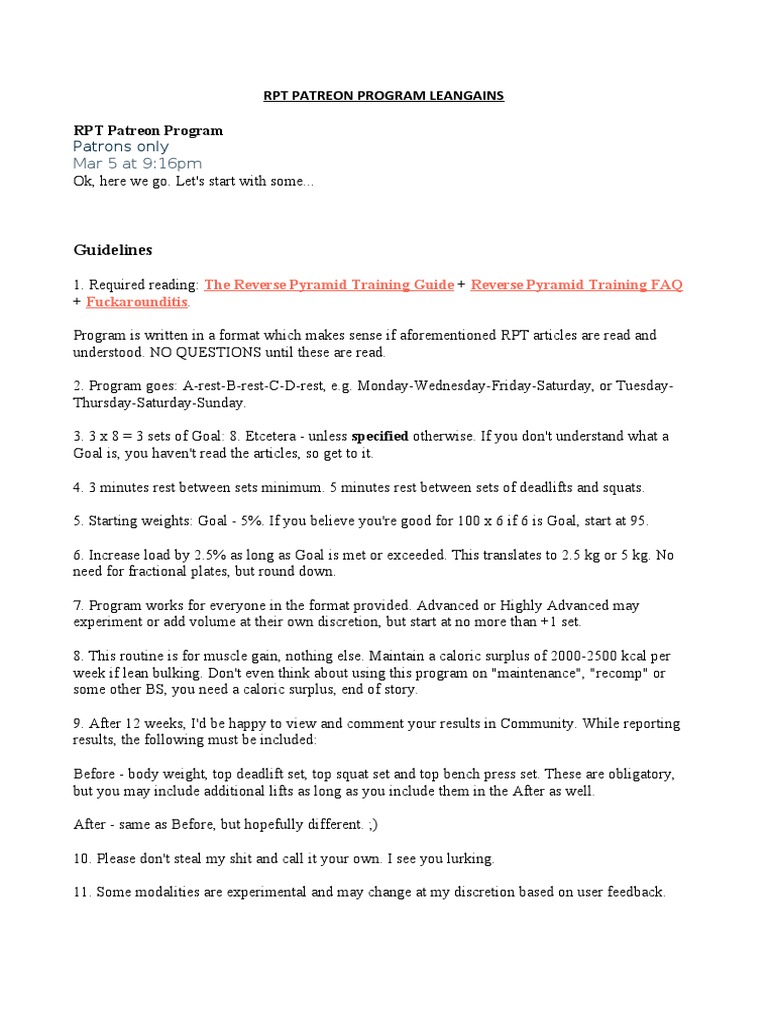 RPT Lean Gains Patreon Program | PDF | Physical Exercise | Weightlifting