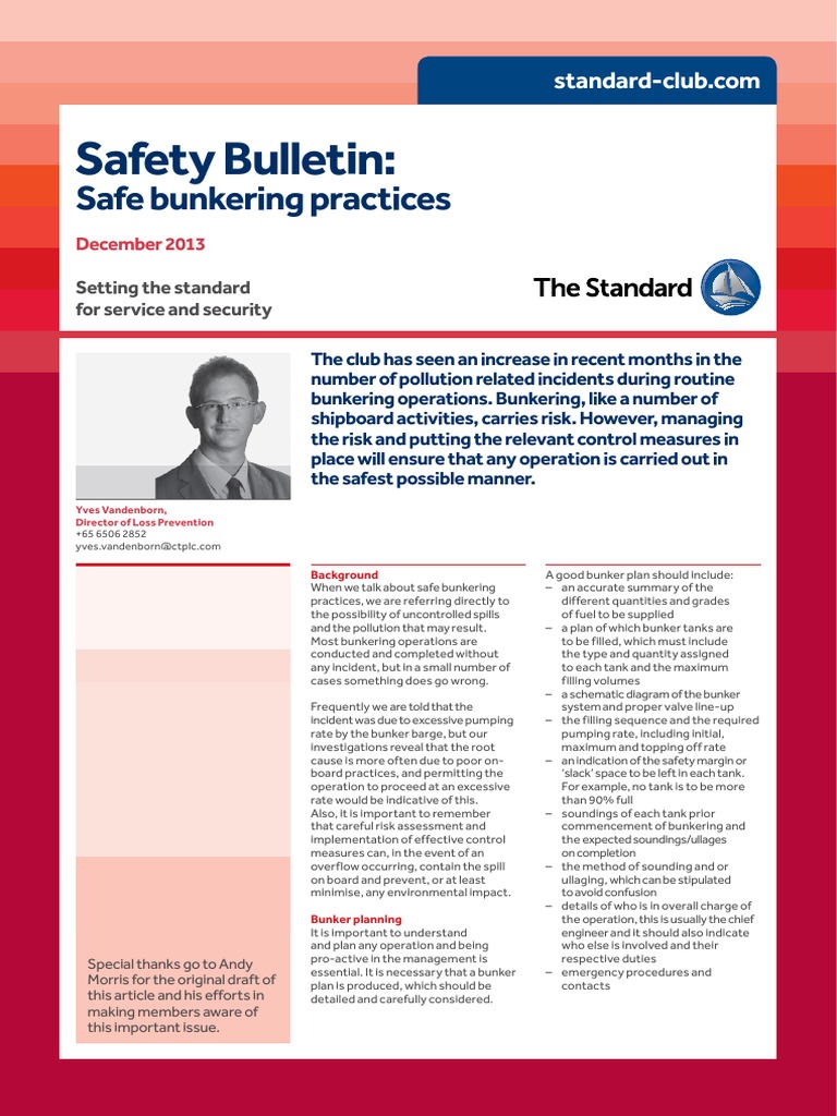 Standard Safety Bulletin Safe Bunkering December 2013 | PDF | Fuel Oil ...
