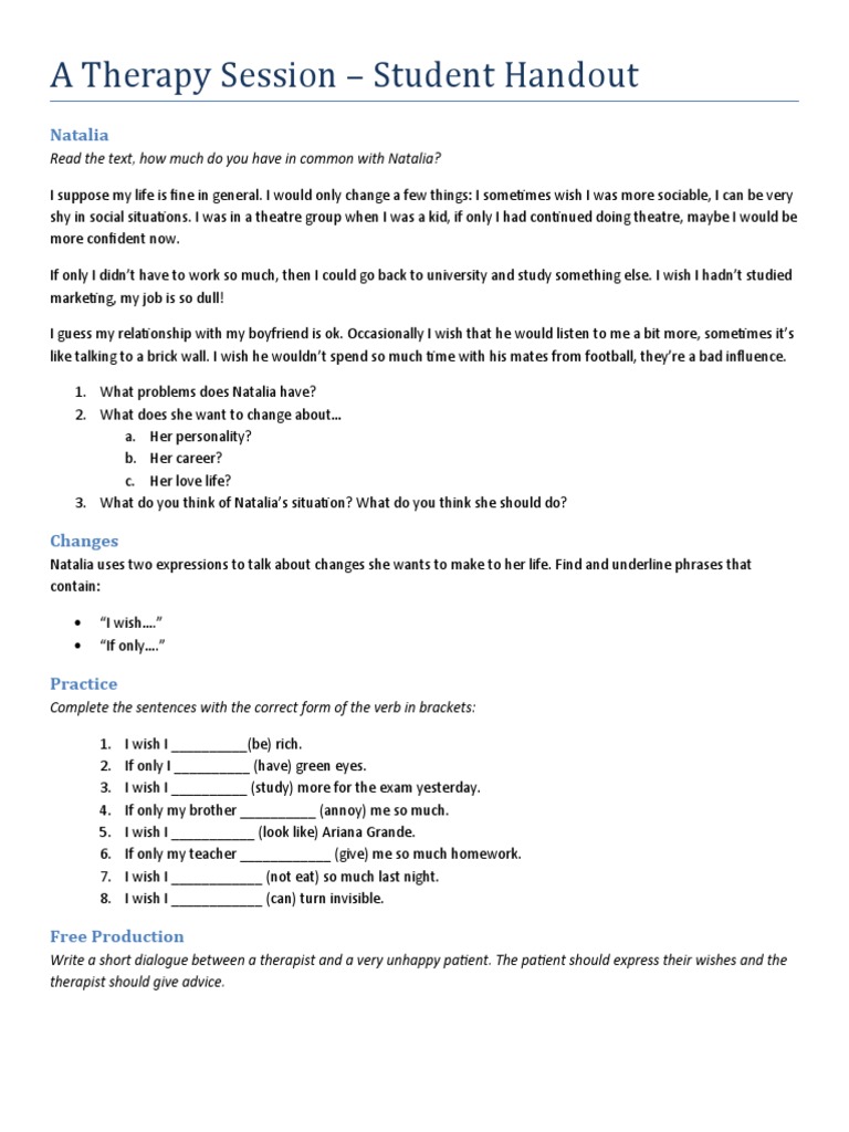 A Therapy Session Student Handout | PDF