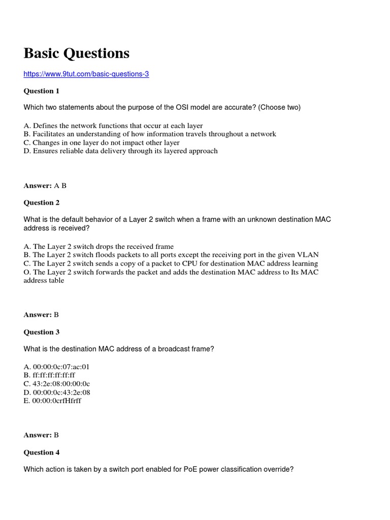 Essential Networking Questions and Answers | PDF | Network Switch | Ip ...