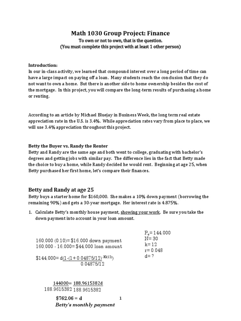 Rent vs. Buy Analysis in Math 1030 | PDF | Mortgage Loan | Renting
