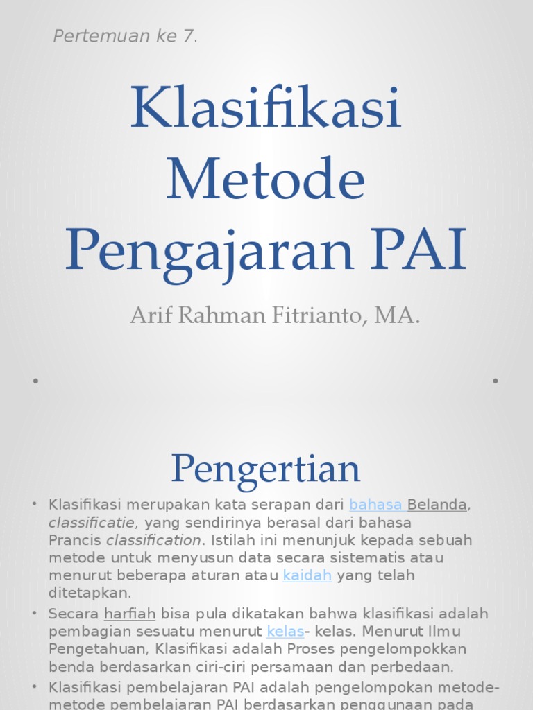 Pertemuan 7 Klasifikasi Metode Pengajaran PAI | PDF