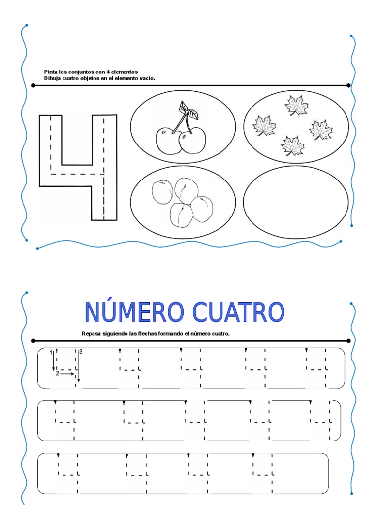 Trazos Del Número Cuatro para Niños de 4 Años | PDF