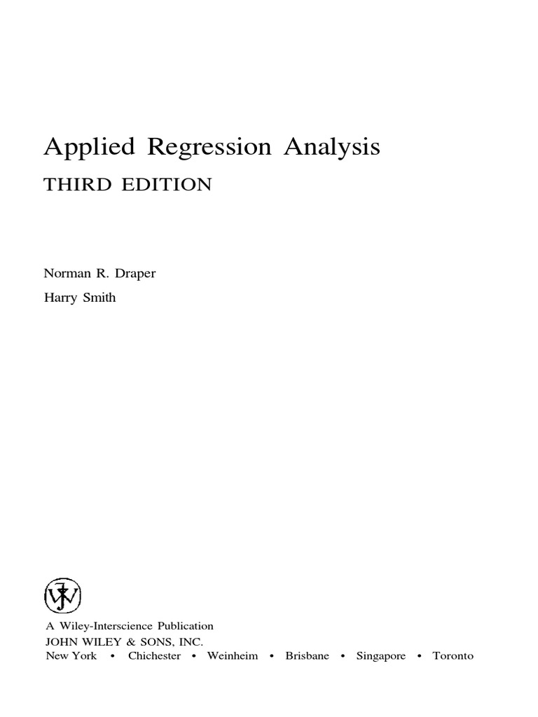 Applied Regression Analysis: Third Edition | PDF | Regression Analysis ...