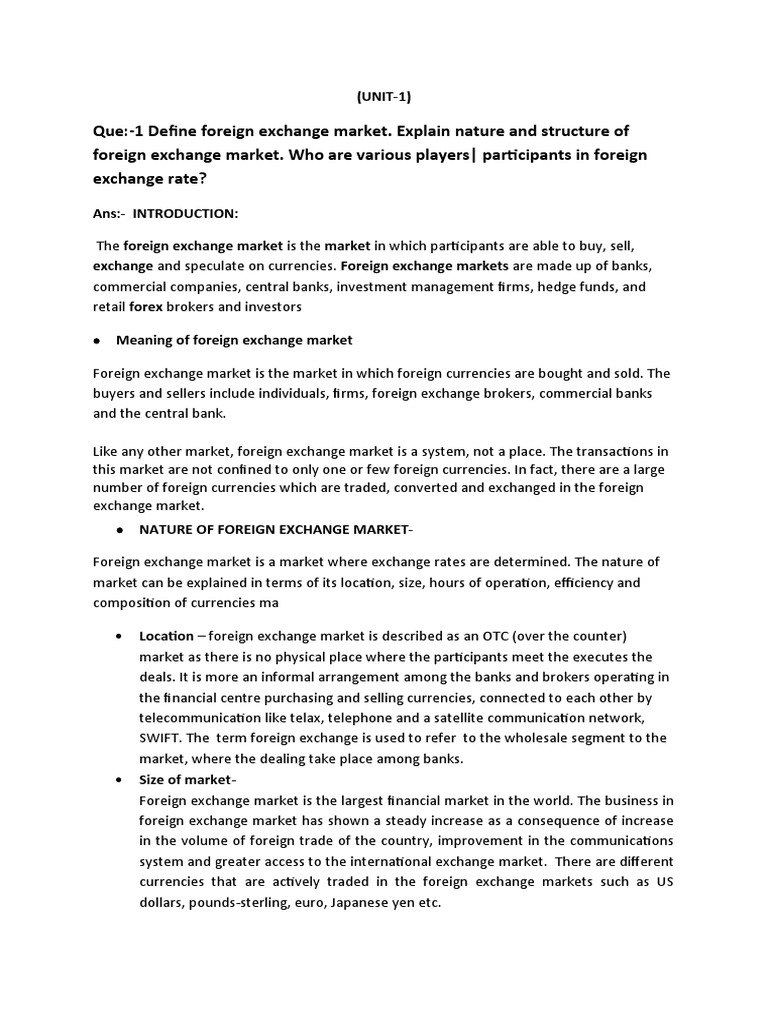 Overview of Foreign Exchange Market | PDF | Spot Contract | Exchange Rate