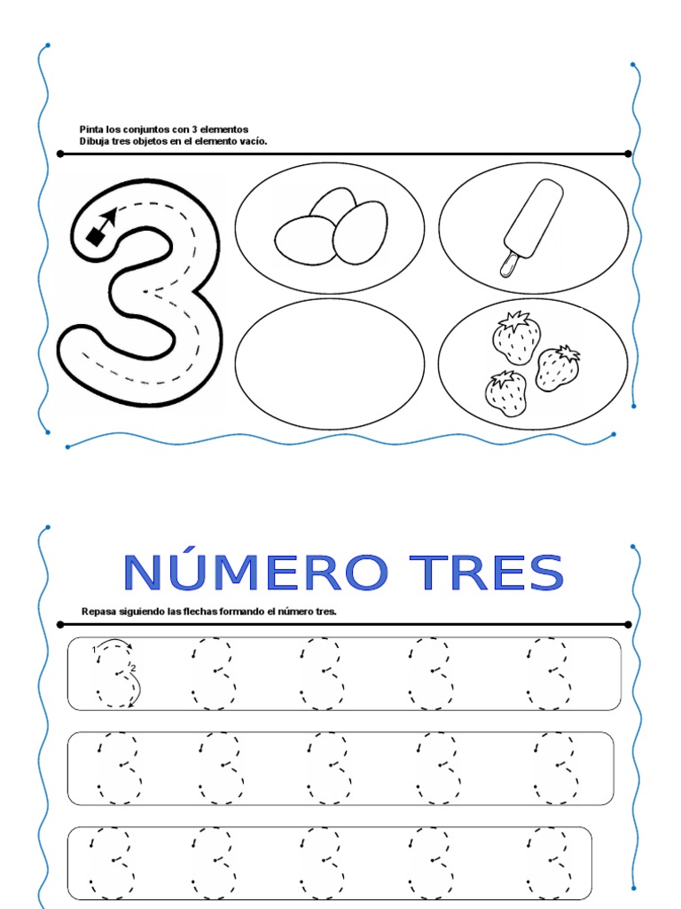 Trazos Del Número Tres para Niños de 4 Años | PDF