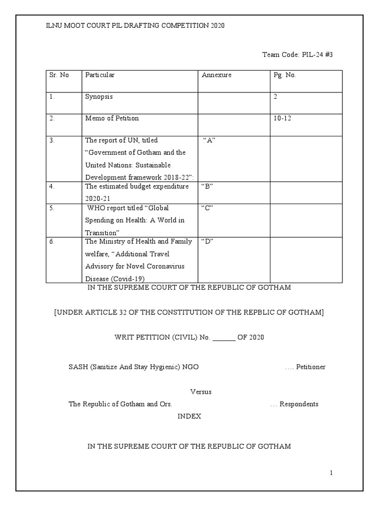Ilnu Moot Court Pil Drafting Competition 2020 | PDF | World Health ...