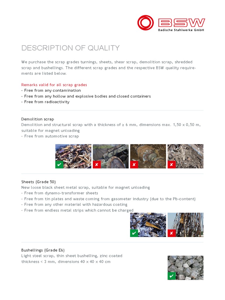 Description of Quality: Remarks Valid For All Scrap Grades | PDF ...