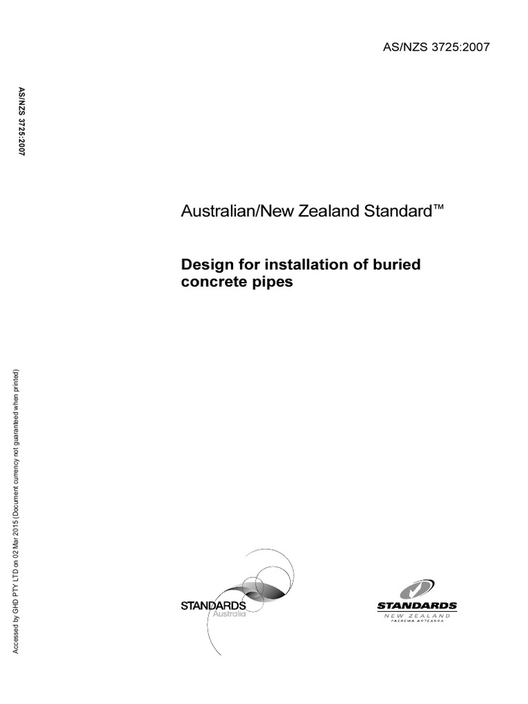 AS 3725-2007 - Design For Installation of Buried Concrete Pipes | PDF