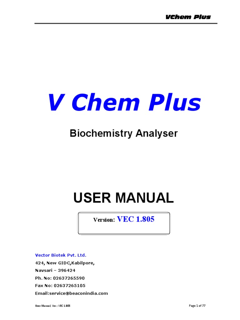 VChem Plus Biochemistry Analyzer Manual | PDF | Electromagnetic ...