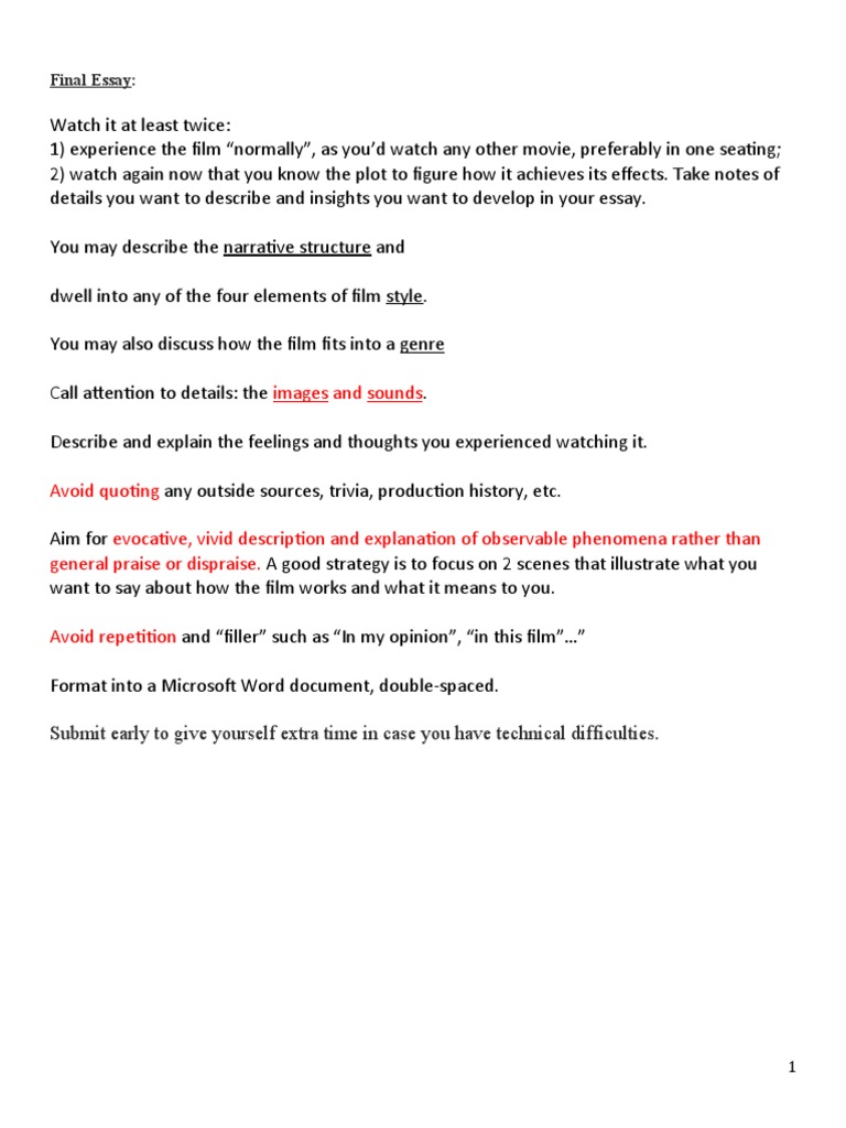 Directions - Final Essay - 1 | PDF