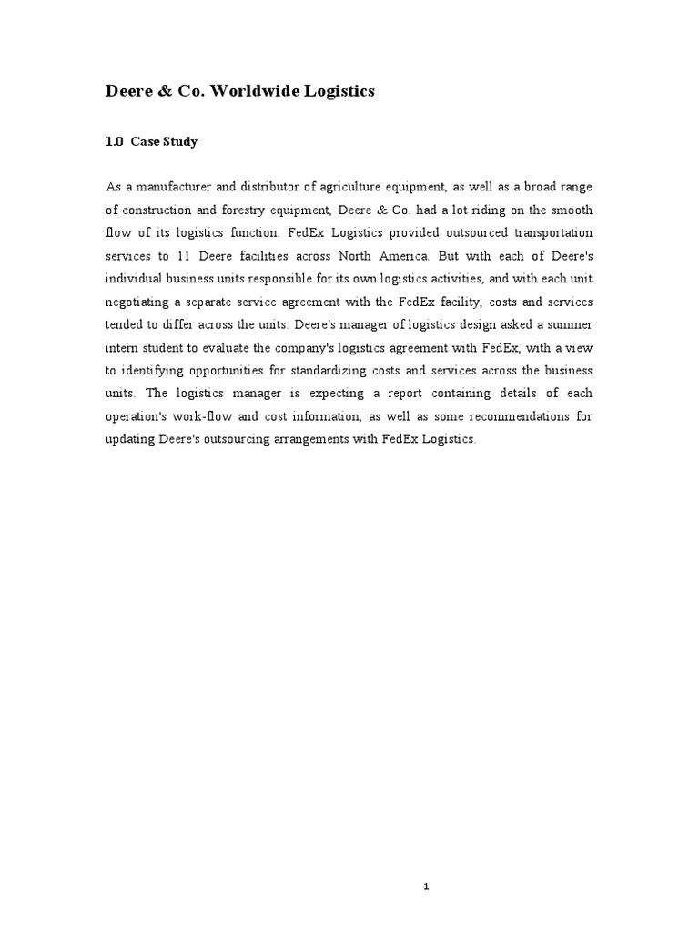 Deere & Co. Worldwide Logistics: 1.0 Case Study | PDF | Supply Chain ...