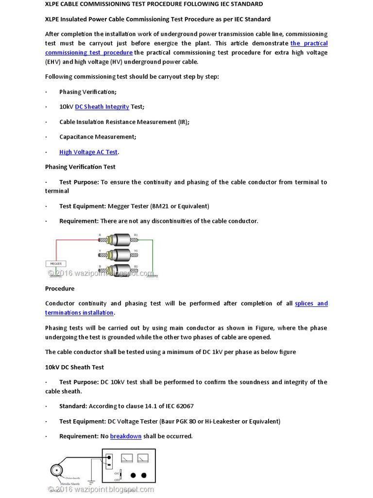 Xlpe Cable Commissioning Test Procedure Following Iec Standard | PDF ...