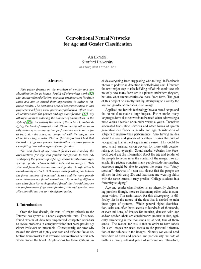 Convolutional Neural Networks For Age And Gender Classification Pdf Statistical