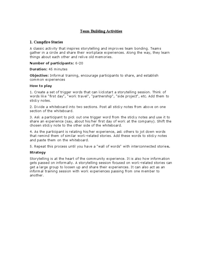 Team Building Activities For Training | PDF | Puzzles | Drawing