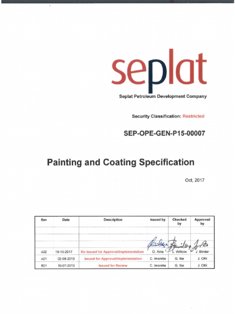 SEP-OPE-GEN-P15-00007 Painting and Coating Specification PDF | PDF ...