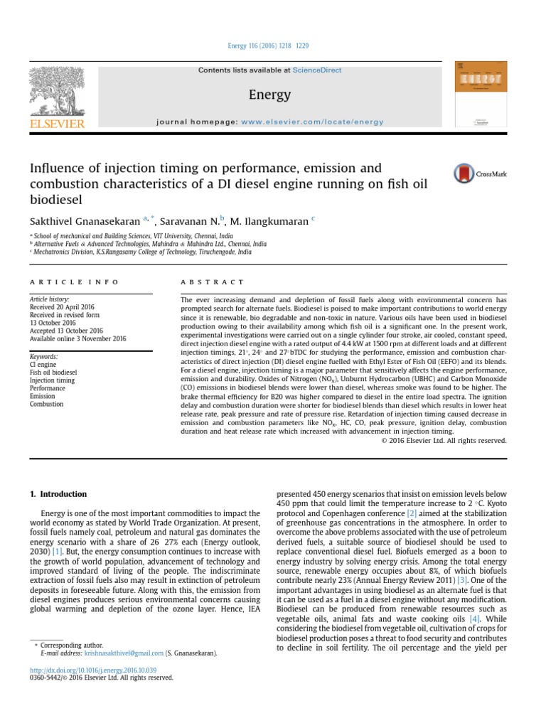 Influence of Injection Timing On Performance, Emission and Combustion ...