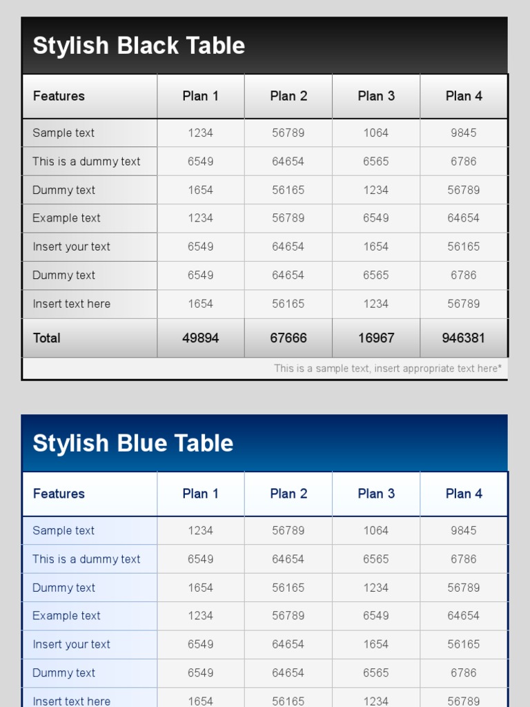 Stylish Black Table: Features Plan 1 Plan 2 Plan 3 Plan 4 | PDF
