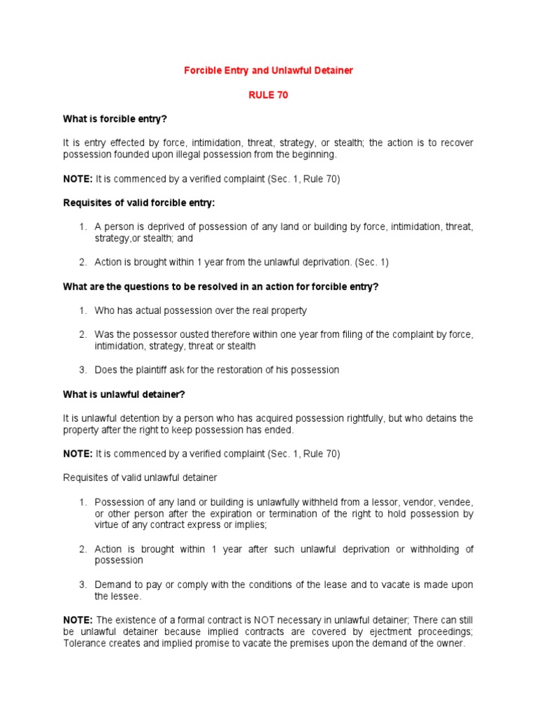 Forcible Entry and Unlawful Detainer: A Guide to the Rules, Requisites ...