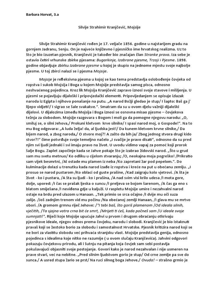 Silvije Strahimir Kranjčević, Mojsije | PDF