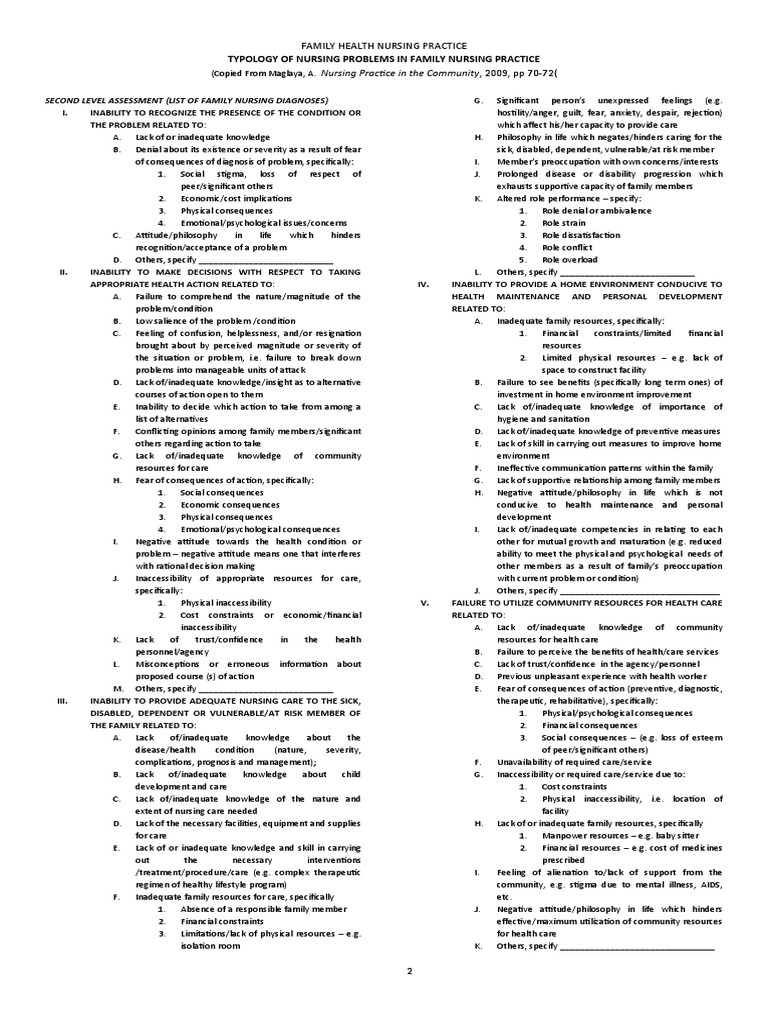 C. Typology of Family Nursing Diagnosis 2nd Level Assessment | PDF ...