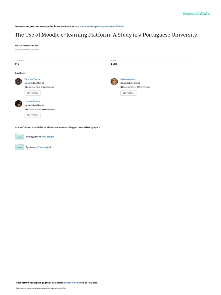 The Use of Moodle E-Learning Platform: A Study in A Portuguese ...